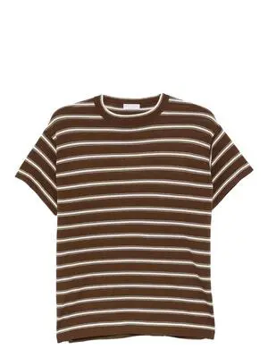 Brunello Cucinelli Striped Virgin Wool And Cashmere T-shirt - Brown