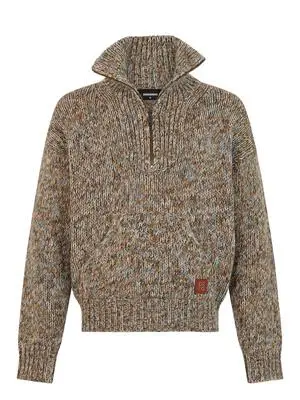 Dsquared2 D2 Mouliné Half-Zip Chunky Knit Cardigan Black