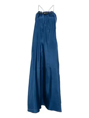 Zimmermann ZIMMERMANN Blue Satin Beaded Neckline Evening Dress Blue