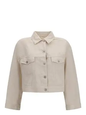 Brunello Cucinelli Cotton And Linen Jacket With Monili Embellishment - White