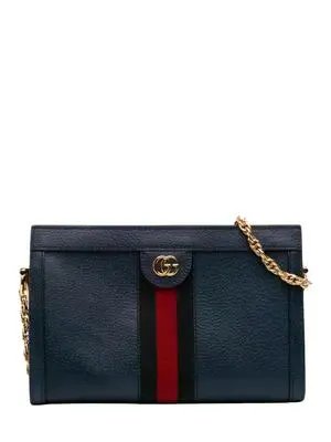Gucci Calfskin Web Ophidia Chain Crossbody Bag - Blue