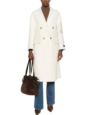 ERMANNO FIRENZE Double-breasted Floral Embroidered Coat - Neutrals