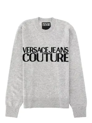 Versace Logo-intarsia Knitted Sweater - Grey