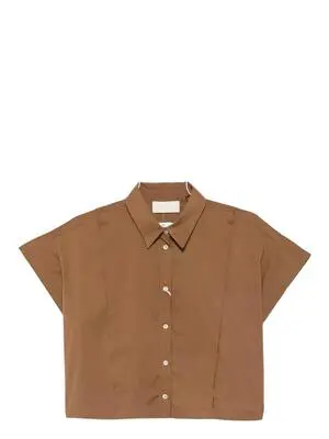 I BLUES I BLUES Cropped Button-Down Shirt With Classic Collar