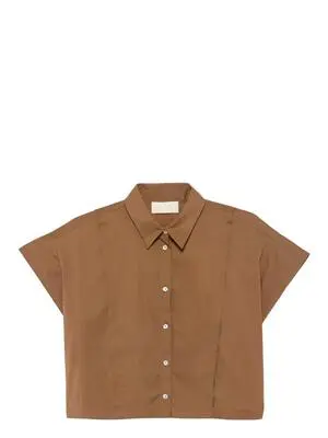 I BLUES Cropped Button-down Shirt With Classic Collar - Brown