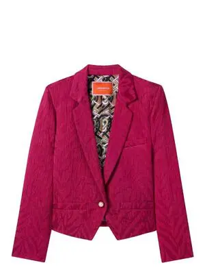 La DoubleJ Luckycharm Raspberry Animalier Print Jacquard Matelassé Cropped Jacket - Pink