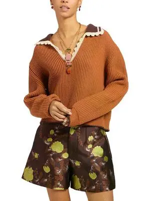 LA DOUBLEJ La DoubleJ Crochet-Trim Ribbed-Knit Sweater