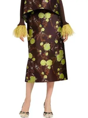 La DoubleJ La DoubleJ Devon Brown Floral Jacquard Pencil Skirt Brown