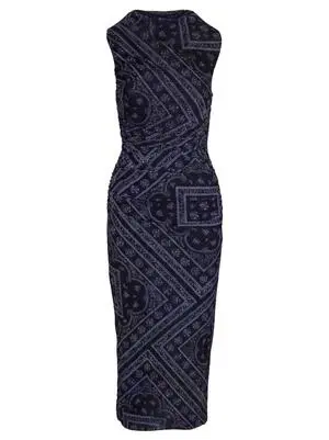 Veronica Beard Veronica Beard Sylviani Paisley-Print Ruched Midi Dress Blue