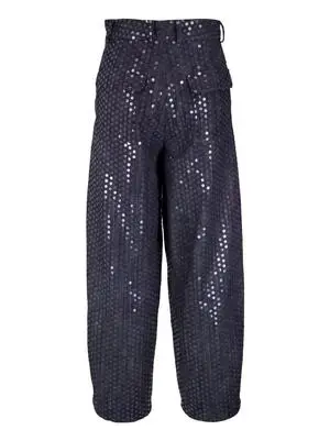 ODEEH Embellished Straight Leg Trousers - Black