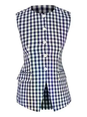 Veronica Beard Veronica Beard Lois Gingham-Check Sleeveless Blouse Blue