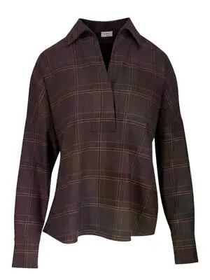 AKRIS Akris Punto Check Pattern V-Neck Blouse