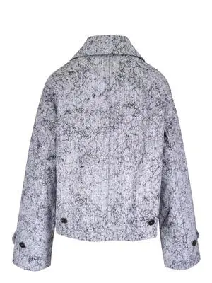 Michael Kors Crackled Denim Cropped Balmacaan Jacket - White