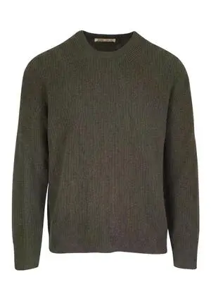 MAURIZIO BALDASSARI Ribbed Knit Long Sleeve Crew Neck Sweater - Green