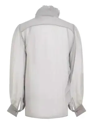 Alberta Ferretti Silk Shirt With Ruffled Collar - Grey