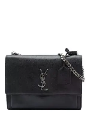 Saint Laurent Medium Grained Calfskin Monogram Sunset Crossbody Bag - Black
