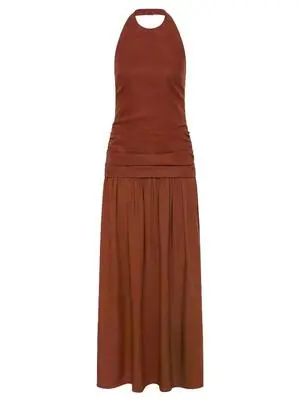 Faithfull The Brand Tali Ruched Halterneck Maxi Dress - Brown