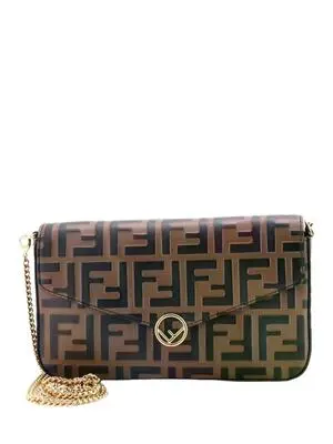 FENDI Fendi Zucca Embossed Leather Clutch Bag With Chain Strap