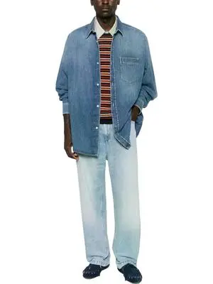 Marni Logo-embroidered Chest-pocket Shirt Jacket - Blue