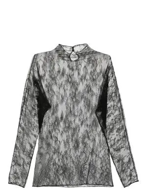 Carine Gilson Caudry Lace Turtleneck Top - Black