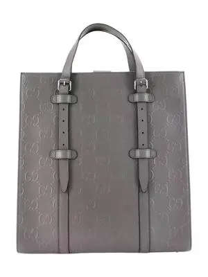 Gucci Gg Embossed Perforated Leather Medium Tote Bag - Grey