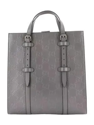 Gucci Gg Embossed Perforated Leather Medium Tote Bag - Grey