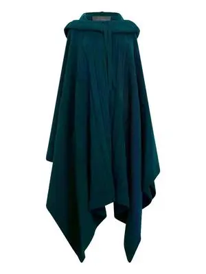 Alberta Ferretti Ribbed Knit Hooded Poncho - Green