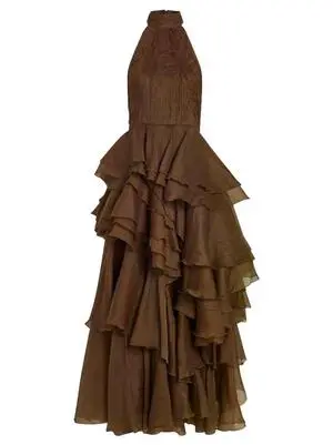 Aje Fayette Ruffled Tiered Maxi Dress - Brown