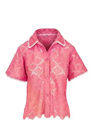 Ag Crochet Scalloped Hem Shirt - Pink