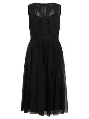 Alberta Ferretti Lace-trim Pleated Midi Dress - Black