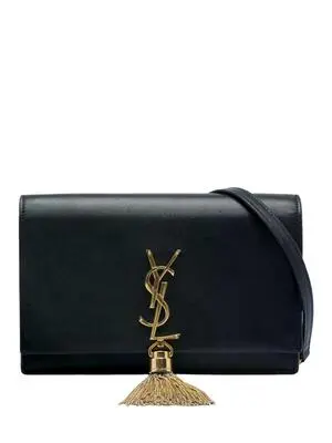 Saint Laurent 2019 Smooth Calfskin Monogram Kate Tassel Chain Wallet Crossbody Bag Black
