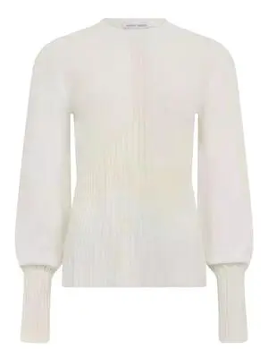 Alberta Ferretti Ribbed-knit Padded-shoulder Sweater - Neutrals