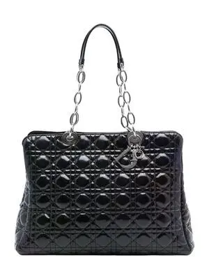 Dior Patent Cannage Soft Zipped Lady Shopping Tote Bag - Black