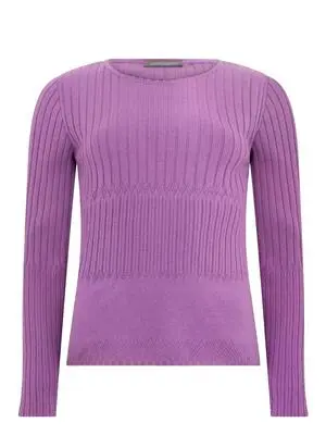 Alberta Ferretti Ribbed Knit Round Neck Sweater - Purple