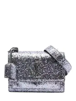 Saint Laurent Glitter Leather Monogram Sunset Crossbody Bag - Silver