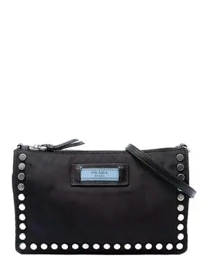 Prada Tessuto Studded Shoulder Bag - Black