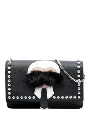 Fendi Studded Leather Karlito Wallet On Chain Crossbody Bag - Black