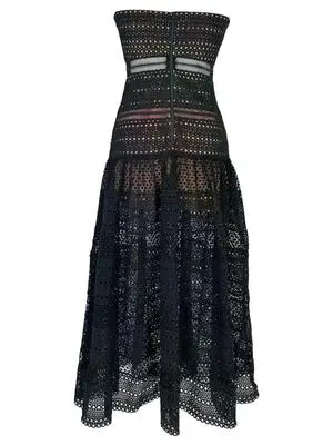 SELF-PORTRAIT Guipure Lace Strapless Midi Dress - Black