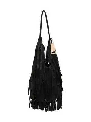 LA MILANESA Small Aretha Shoulder Bag With Fringe Detail Black