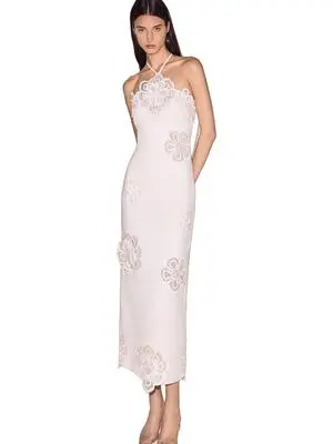 Alexis Magnoa Halter Maxi Dress With 3d Floral Appliqu - White
