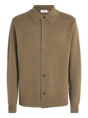 FRAME Boiled Wool Point Collar Cardigan - Brown