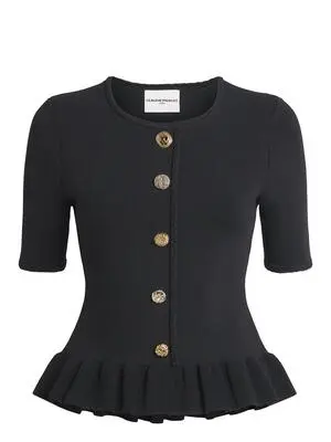 Claudie Pierlot Braid-detail Knitted Top With Ruffle Hem - Black