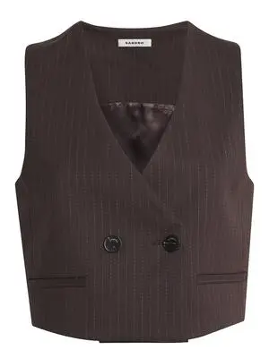 Sandro Striped Cropped Waistcoat - Brown