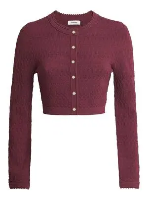 Sandro Pointelle Knit Cropped Cardigan - Red