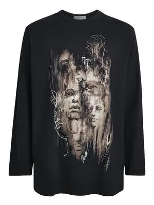 Yohji Yamamoto Cotton Printed Long-sleeve T-shirt - Black