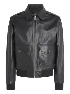 A.p.c. Gael Leather Bomber Jacket - Black