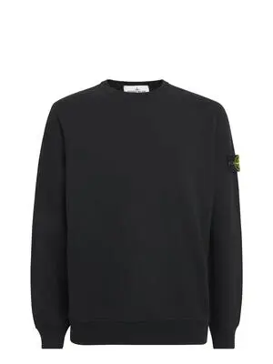 Stone Island Cotton Sweatshirt With Embroidered Logo Patch - Black
