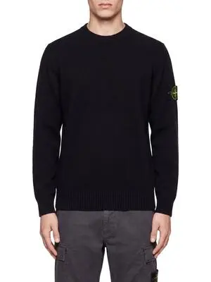 Stone Island Stone Island Virgin Wool Crewneck Jumper With Compass Logo Patch Black