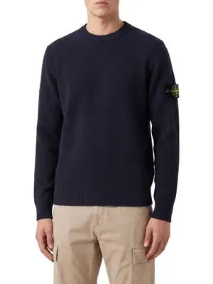 Stone Island Stone Island Virgin Wool Crewneck Jumper With Compass Logo Patch Blue