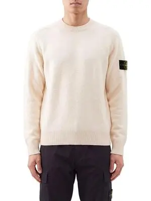 Stone Island Stone Island Virgin Wool Crewneck Jumper With Compass Logo Patch Ivory